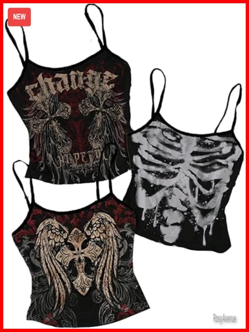 Tops | Soly Hux Womens Goth Top 3 Packs Crop Camisole Y2k Graphic ...
